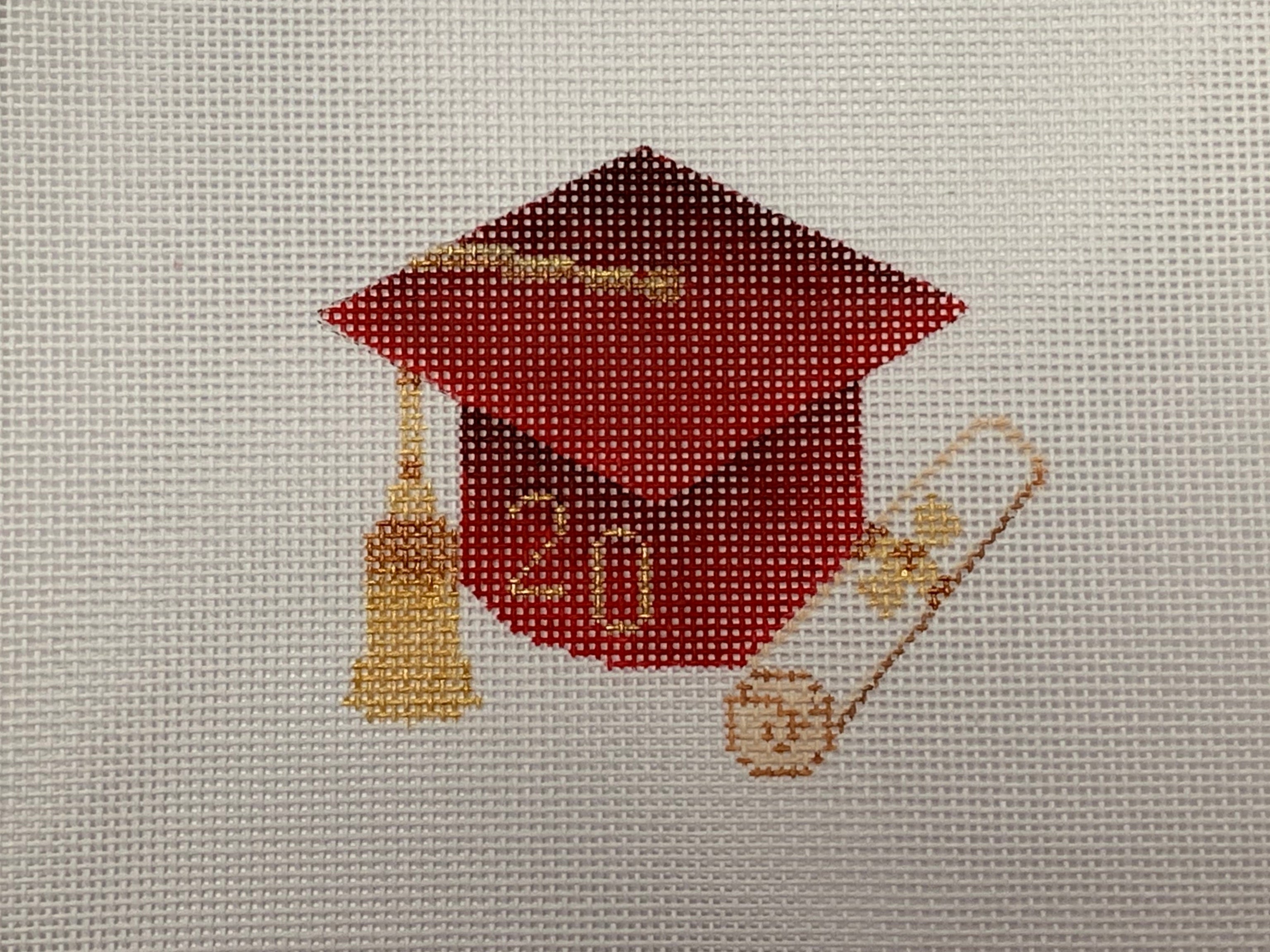Graduation Cap Red W Year – Seaside Needlepoint