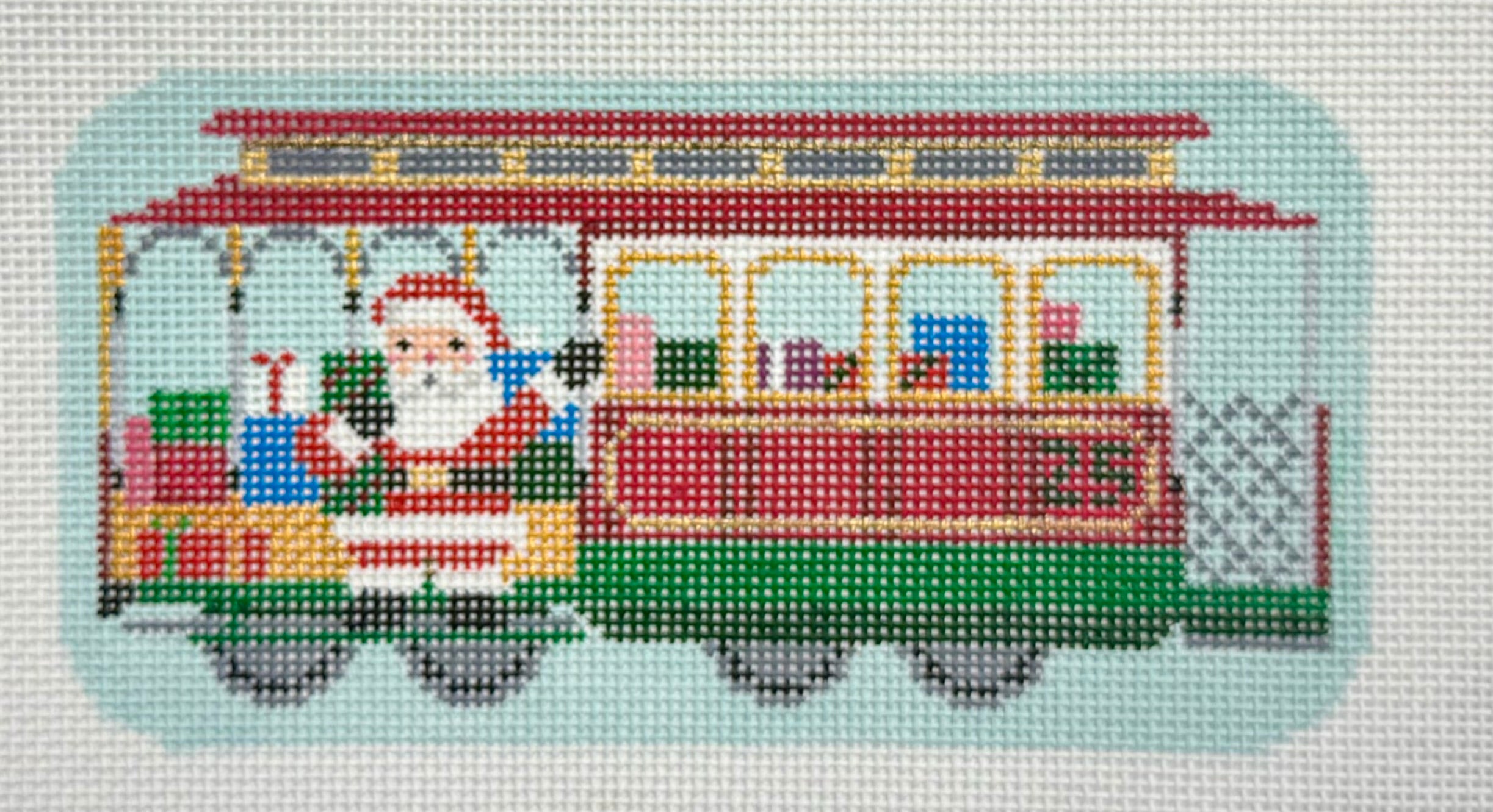 Cable Car Santa – Seaside Needlepoint