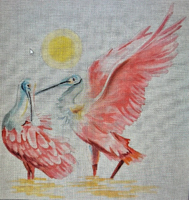 Spoonbill Spouses – Seaside Needlepoint