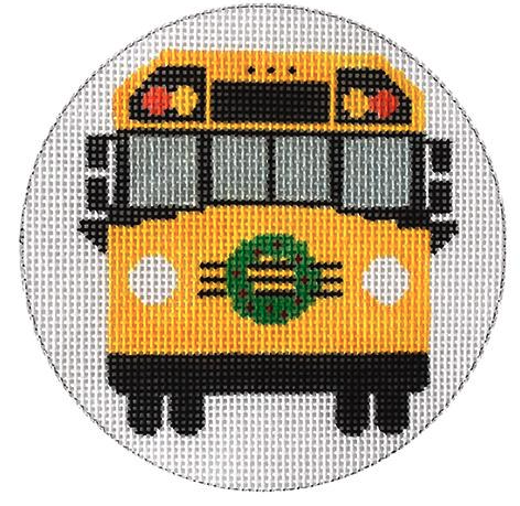 School Bus Wreath 4" Round – Seaside Needlepoint