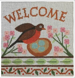 Welcome Sign w/ Robin – Seaside Needlepoint