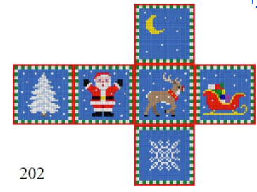 Santa, Sleigh, Reindeer & Tree Cube – Seaside Needlepoint