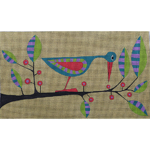 Teal Bird on a Branch w/ ribbon – Seaside Needlepoint