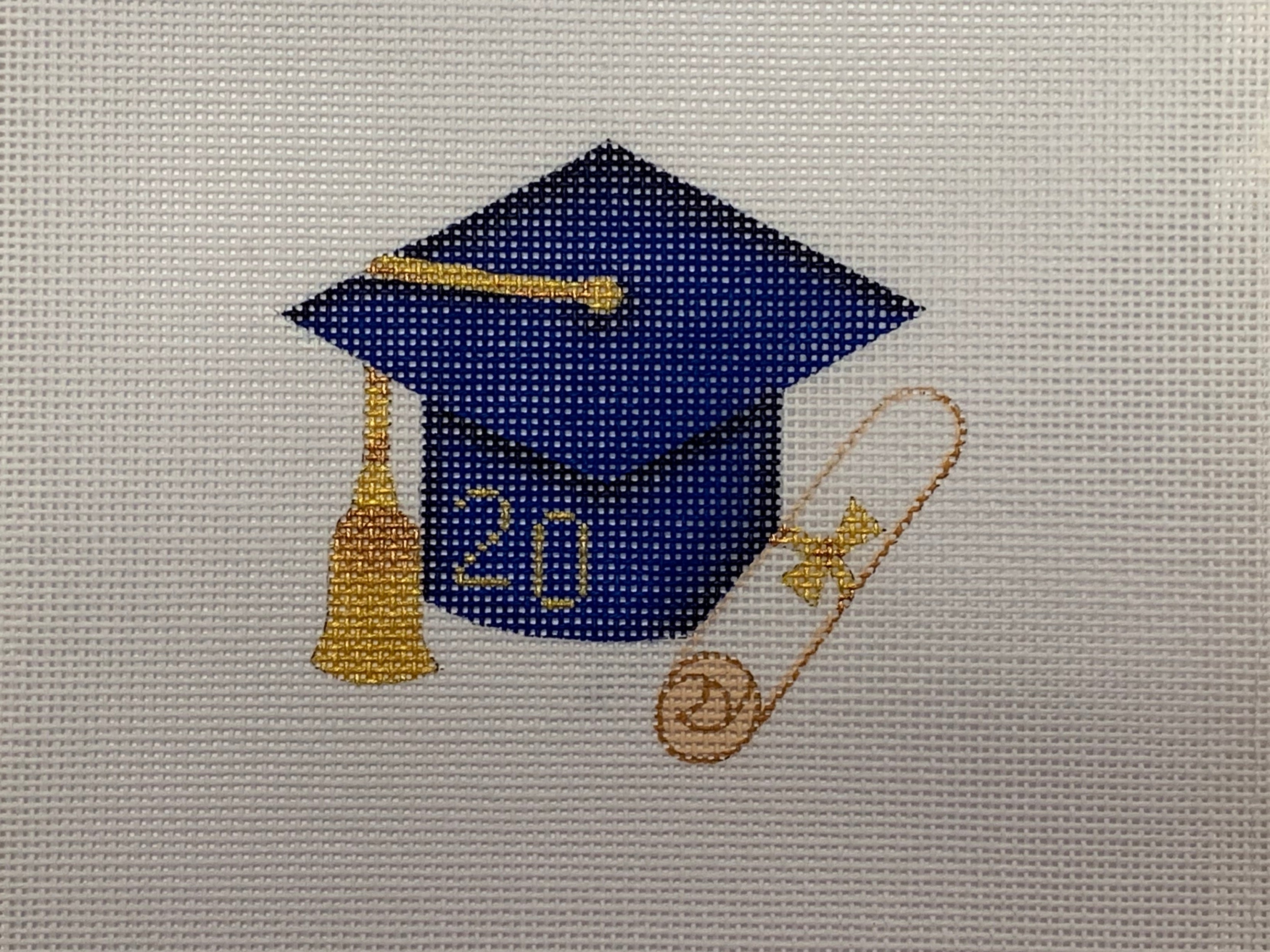 Graduation Cap Blue W Year – Seaside Needlepoint