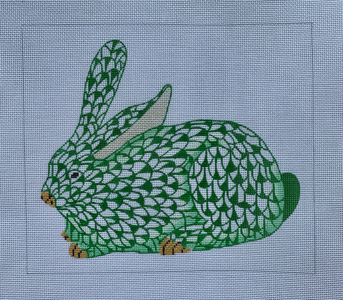 Crouching Bunny Herend Green – Seaside Needlepoint