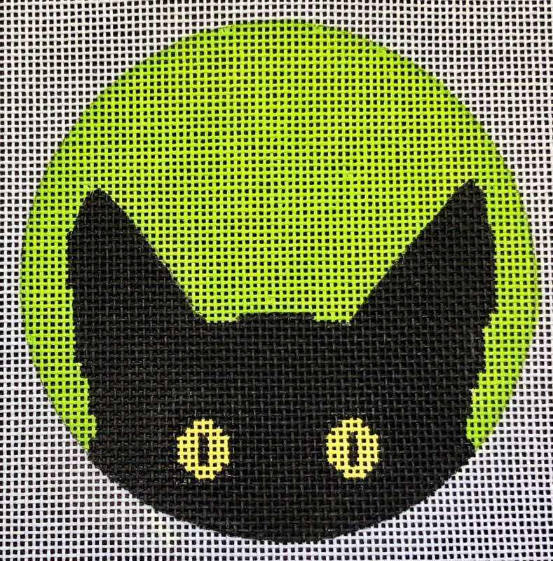Peeky Kitty Round Lime – Seaside Needlepoint