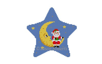 Santa Sitting On Moon Star – Seaside Needlepoint