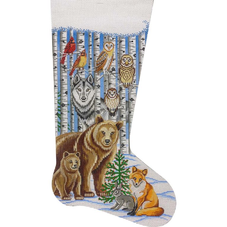 Animals Birch Tree Stocking – Seaside Needlepoint